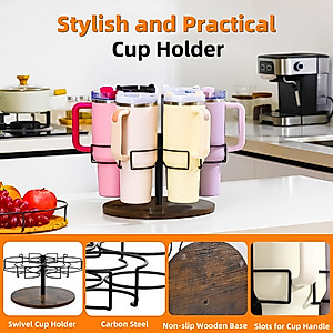 SOOPRNO Water Bottle Organizer for Stanley 40 oz Tumbler with Handle - Rotatable 6-Slot Holder, Ideal Kitchen Storage for Stanley Accessories, Black