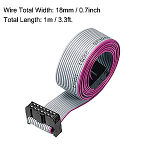 uxcell IDC Wire Flat Ribbon Cable FC/FC Connector A-Type 14 Pins 2.54mm Pitch 1m Length Gray