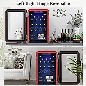 24 Bottle Wine Cooler - Quiet Counter Top Wine Chiller Beverage Refrigerator, Freestanding Wine Refrigerator with Digital Display (Red)