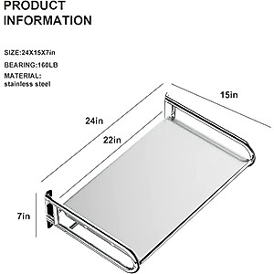 YINGHUBAO Stainless Steel Wall Shelf Metal Shelving Heavy Duty Commercial or Household Grade Wall Mount Microwave ,Kitchen Oven Wall Mount Bracket , with Hooks, 120lbs Load Bearing. (Silver)