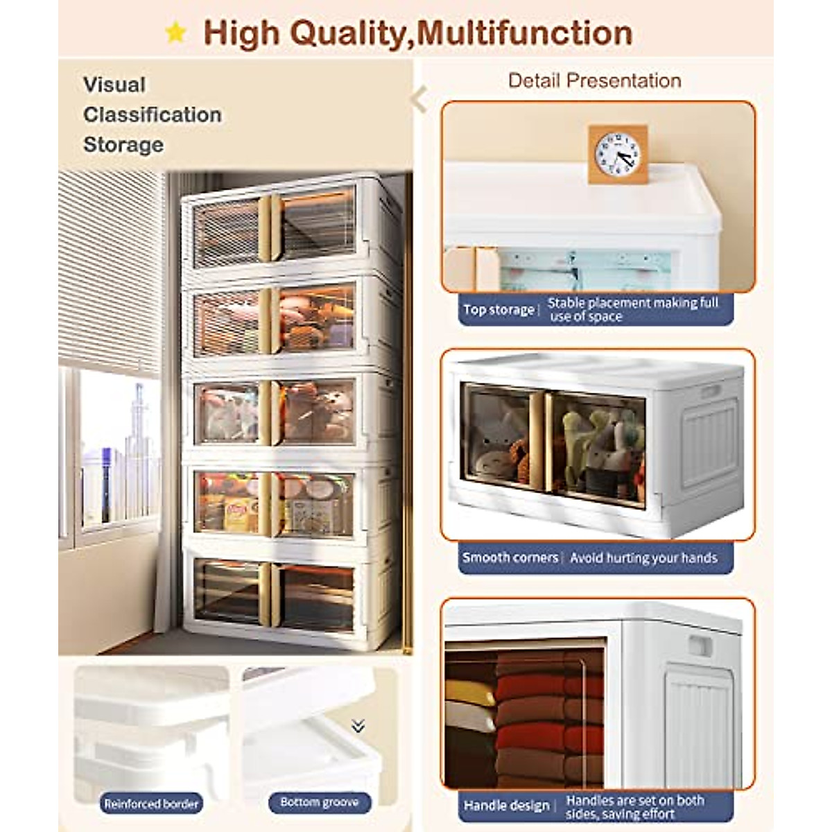 Storage Bins with Lids-78 Quart Plastic Storage Bins,4 Packs Stackable Storage Bins with Wheels,White Closet Organizers and Storage,Dual Open Collapsible Storage Bins for Home and Office Storage