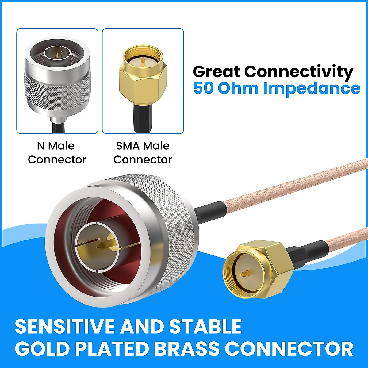SDTC Tech N Type Male to SMA Male Coaxial Adapter Cable Coax Antenna Extender Wi-Fi Connector RG316 Jumper (20 inch/ 50cm)