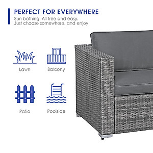 Patiorama Outdoor Wicker Loveseat 2 Pieces, All Weather Grey PE Rattan Sectional Corner Sofa Set, Additional Extra Chairs for Outdoor Sectional Sofa Set, Dark Grey Cushion