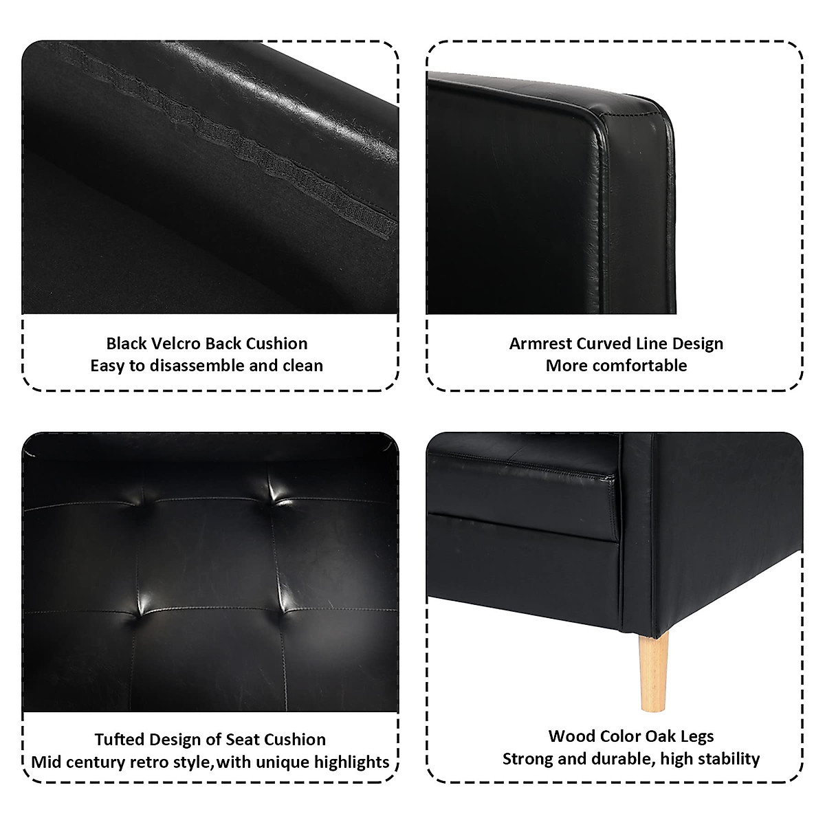 STHOUYN Black Faux Leather Accent Chairs Set of 2 Small Living Room Bedroom Chairs, Comfy Reading Chair Single Sofa for Adults, Suitable Small Spaces Office Couch, Easy Assembly