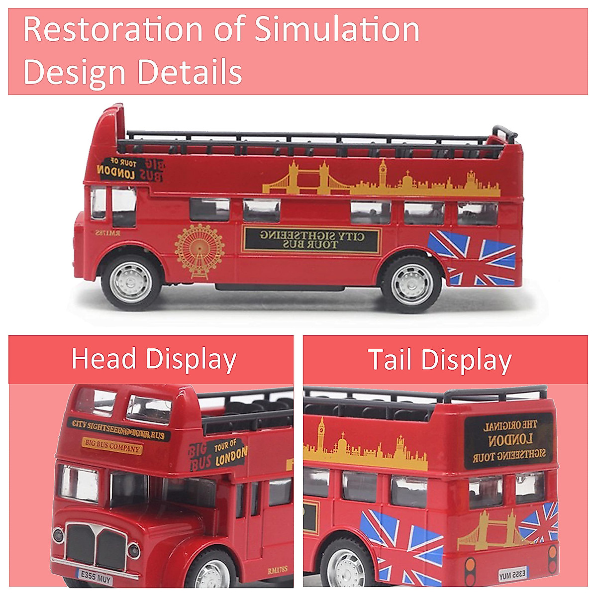 HONGTUO Bus Toys for Toddlers 1:48 with Lights Singing die-Casting Toy car Preschool Children boy Girl Toy car 3-5, 7 Years Old…