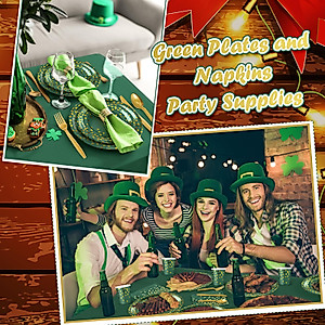 Tegeme 256 Pcs Dark Green and Gold Party Supplies Christmas Paper Plates Napkins Cups Gold Dot Disposable Tablecloths Plastic Forks Knives Spoon Serve 36 Guest for Birthday Graduation Party Decoration