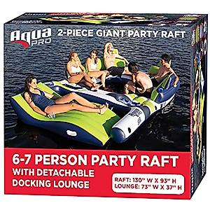 Aqua Inflatable Lake Float for Adults | Floating Island - Dock - Lake Raft with Docking Lounger, Navy/Lime/White