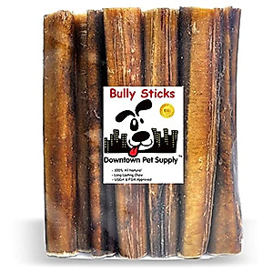 Downtown Pet Supply 6 inch Bully Sticks for Large Dogs, 5 Pack of Jumbo Extra Thick Treats for Aggressive Chewers, Single Ingredient, Rawhide-Free Long Lasting Dental Chews for Big and Medium Dogs