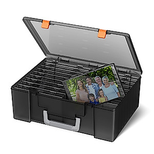 iBune Large 4" x 6" Photo Storage Box, 18 Inner Photo Cases Store up to 1800 Photos, Photo Organizer Cards Craft Keeper with Handle for Photo Puzzles Cards Seed Packets, Black