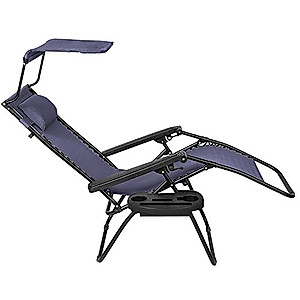 Akari Decor Extra Large Oversized XL 3-in-1 Zero Gravity Chair Patio Adjustable Recliner with Canopy Sunshade and Cupholder (Blue)