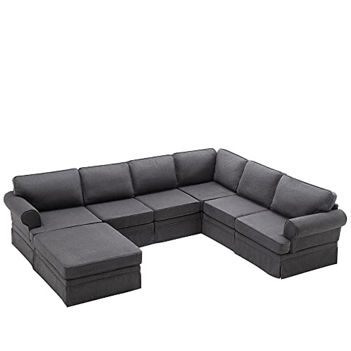 Evedy Modern Upholstered Fabric Modular Sectional Sofa, L-Shaped Couch with Removable Ottoman for Living Room, Bedroom or Office, Dark Gray c
