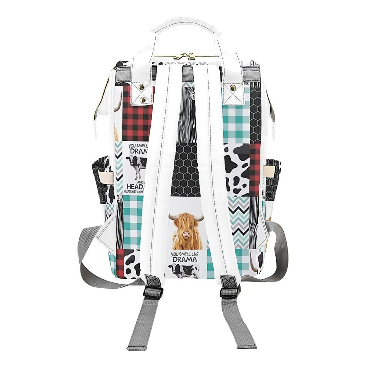 XOZOTY Highland Cow Patchwork White Diaper Bags with Name Waterproof Mummy Backpack Nappy Nursing Baby Bags Gifts Tote Bag for Women