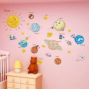 Amaonm Kids Room Wall Art Decor Decals Cartoon Removable Universe, Space, Planet, Solar System, Galaxy DIY Home Wall Stickers Decals Murals for Bedroom Living Room Ceiling Boys Girls Rooms Nursery