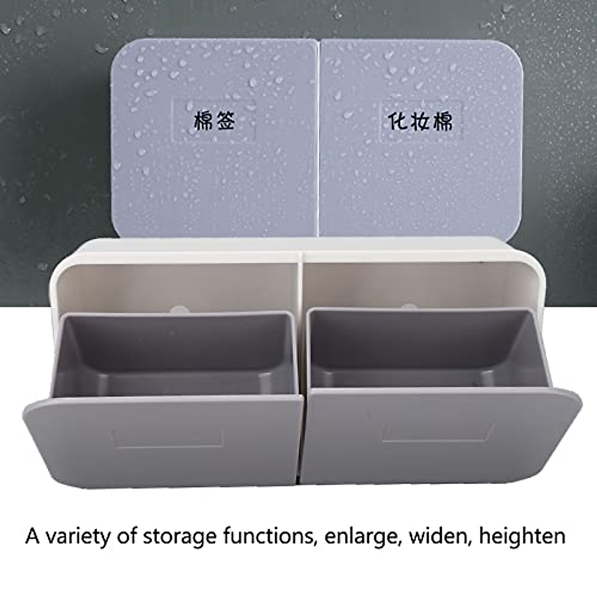 Wall Mounted Qtip Holder, 2 Grids Clamshell Dust Proof Cotton Swab Holder for Home Kitchen Bathroom Office