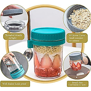 KesaPlan Overnight Oats Containers with Lid and Spoon Set of 2, 10 oz Large Airtight Capacity Overnight Oats Jars with Measurement Marks, Reusable On The Go Cups for Salads Yogurt Cereal Milk