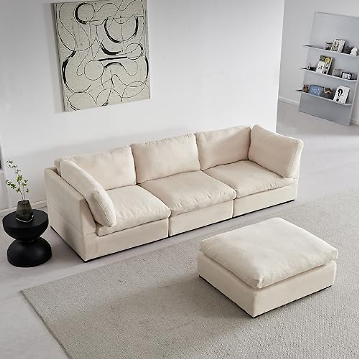 Verfur Free Combination Convertible Modular Sectional Sofa with Movable Ottoman, Down Filled L Shaped Corner Couch, 4 Seat Oversized Reversible Sofa&Couches for Living Room, Beige 99"