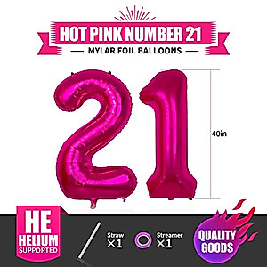 40inch hot Pink 21th Helium Foil Number 21 Balloons large Figures Inflatable Balls 12th Girls Daughter Birthday Party Ballloon Wedding Anniversary Events Decoration Party Supplies Large globos