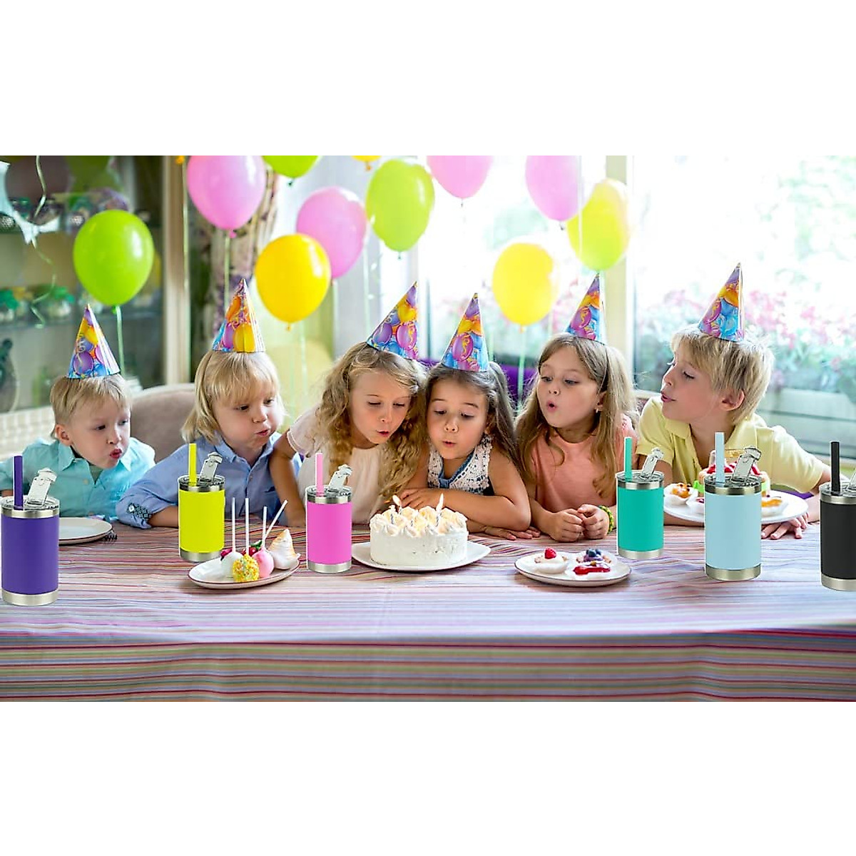 K KICHUZL 2 Pack 12 OZ, Toddler Cups, BPA FreeStainless Steel Smoothie Cup For Kids, Insulated Tumbler with Leak Proof Lid And Silicone Straw,Dishwasher Safe,Easy Cleaning