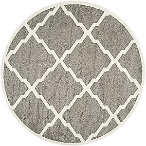 SAFAVIEH Amherst Collection 7' Round Dark Grey/Beige AMT421R Moroccan Trellis Non-Shedding Dining Room Entryway Foyer Living Room Bedroom Area Rug