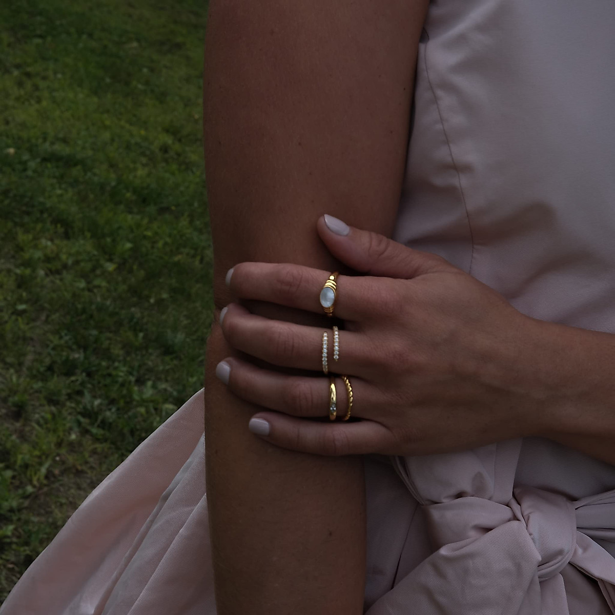 espere 18K Gold Plated Wrap Ring | Pave Dome Open Ring Ajustable | Statement Spiral Gold Stackable Band