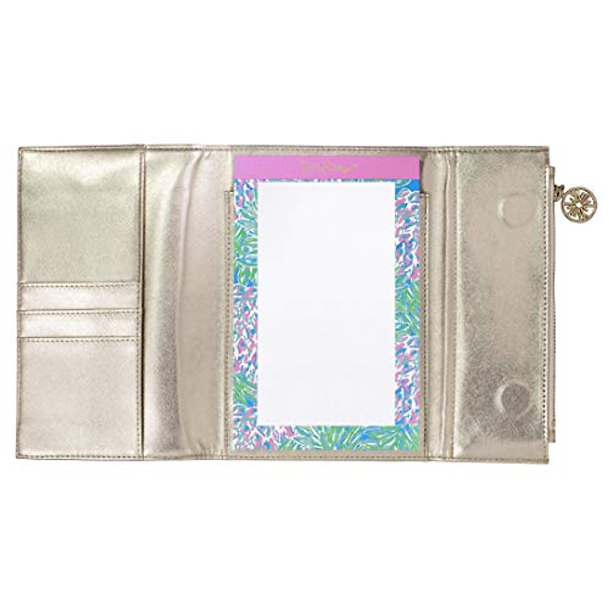 Lilly Pulitzer Women's Vegan Leather Gold Clutch Purse, Travel Wallet with Pocket Notepad, Metallic Gold