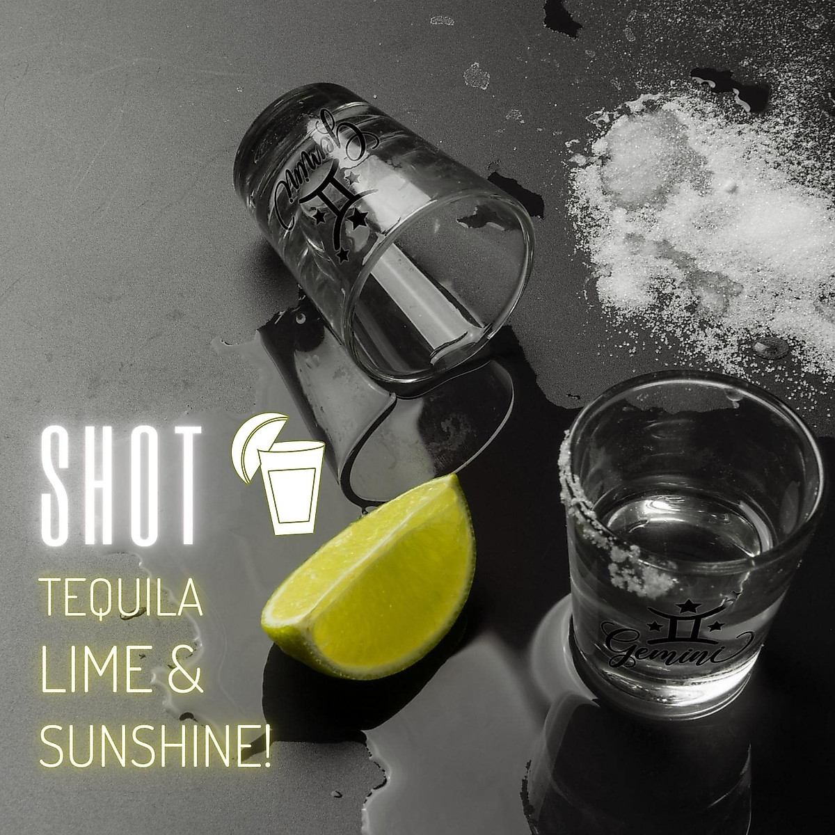 Onebttl Zodiac Sign Shot Glass Set of 2, Unique Birthday Gifts for Women, Men, Friend, Coworker, Wife, Husband- (1.5oz/45ml)- Gemini