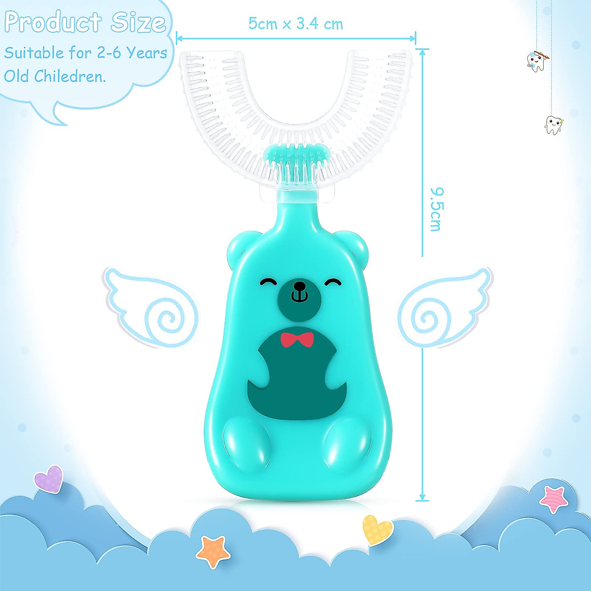 2 Pieces Kids U Shaped Toothbrush 360 Degrees Toddler Toothbrush Soft Silicone Brush Head Tooth Brush U Type Toothbrush for Toddlers Ages 2-6 (Cute Style,2-6 Years)