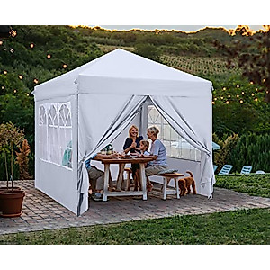 COOSHADE 8x8 Ft Pop up Canopy Tent Enclosed Instant Folding Canopy Shelter with Elegant Church Window Outdoor Pavilion Cater Party Wedding BBQ Events Tent(White)