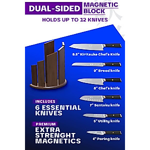 DALSTRONG Knife Block Set - 6-Piece - Magnetic Knife Stand - Phantom Series - Japanese High-Carbon AUS8 Steel - Knife Kitchen Set - Pakkawood Handle