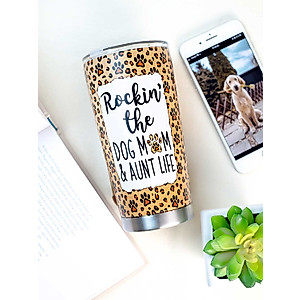 365FURY Aunt Gifts - Auntie Gifts From Niece or Nephew - Mother Day, Birthday Gifts For Aunt - Dog Mom Gifts For Women Dog Owner Travel Coffee Mug Tumbler With Lid Straw - 20oz