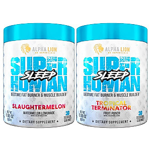 ALPHA LION Superhuman Sleep Supplement, Night Time Aid, Muscle Recovery, Muscle Builder & Gainer, Improves Body Composition (30 Servings, Fruit Punch Flavor)