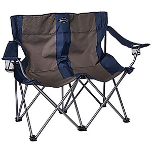 Kamp-Rite Portable 2 Person Double Folding Collapsible Outdoor Patio Lawn Beach Chair for Camping Gear, Tailgating, & Sports, 500LB Capacity, Navy/Tan