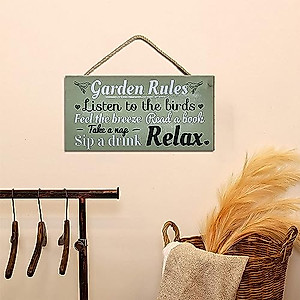 Garden Rules - Garden Wood Sign，Porch Sign，Wall Hanging Sign，Home Wall Art Decor Wood Sign，Wooden Board for Wall，Outdoor Garden Plaque Gift 5 x 10 Inch