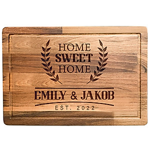 Customized New Home Housewarming Gift, Home Owner Couple Gift Ideas, Personalized Home Sweet Home Bamboo Cutting Board Present for First Home Buyer, Real Estate Engraved Gifts for New Home Buyer Gift