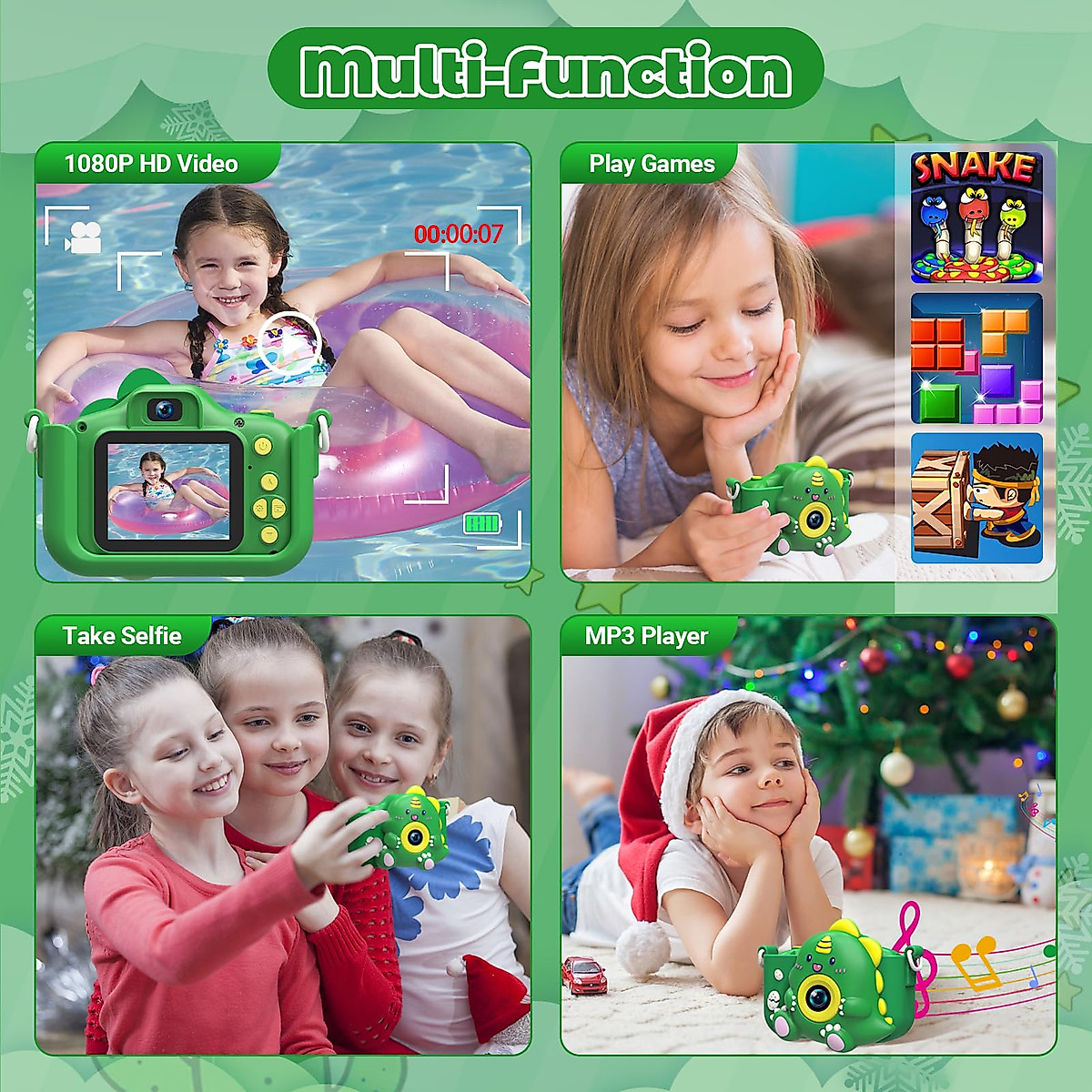 Kids Camera,Kids Camera for Boys Kids Girls，Dinosaurs Gifts for Boys Age 3-12, 1080P HD Video Camera for Toddler, Christmas Birthday Easter Gifts Toys for 3 4 5 6 7 8 9 Year Old with 32GB SD Card