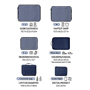 DIMJ Packing Cubes for Travel, 8 Set Luggage Packing Organizers Lightweight Suitcase Storage Bag with Multiple Sizes Travel Bag for Clothes Shoes Cosmetics Toiletries (Navy blue)