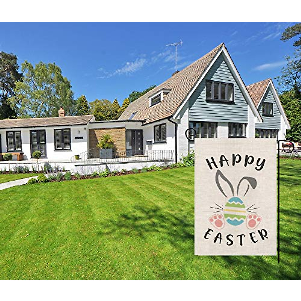 Happy Easter Bunny Egg Garden Flag Double Sided Burlap Yard Outdoor Decor Spring Summer Holiday Decorations 12.5 x 18 Inch