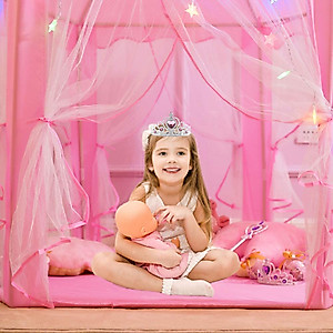 Princess Tent Girls Large Playhouse Kids Castle Play Tent with Star Lights, Bonus Princess Tiara and Wand Toy for Children Indoor & Outdoor Games, 55" x 53" Gifts Age 3+