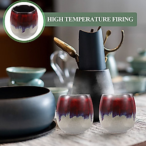 Didiseaon Handleless Ceramic Cup Ceramic Kiln-change Espresso Cup Small Coffee Cup Chinese Kung Fu Tea Cup Vintage Pottery Teacup Tasting Cup 80ml Red Asian Tea Cup