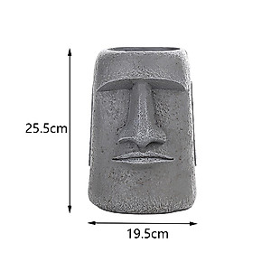 Fenteer 1PC Resin Easter Island Statue Decor Massive Megalith Retro Style Antique Roman Portrait Moai Head Sculpture for Home Office Bedroom Desktop Ornament - Gray H