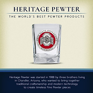 Heritage Pewter Ohio State Square Shot Glass | Hand-Sculpted 1.5 Ounce Shot Glass | Intricately Crafted Metal Pewter Alma Mater Inlay