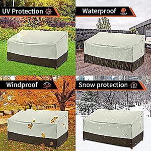 LBW Patio Bench Cover Waterproof, Outdoor Furniture Cover Loveseat Cover, Heavy Duty 420D Garden Deep Seated Patio Sofa Couch Cover with Air Vent and Attachment Strap, 57.68" L x 32.68" D x 30.9" H