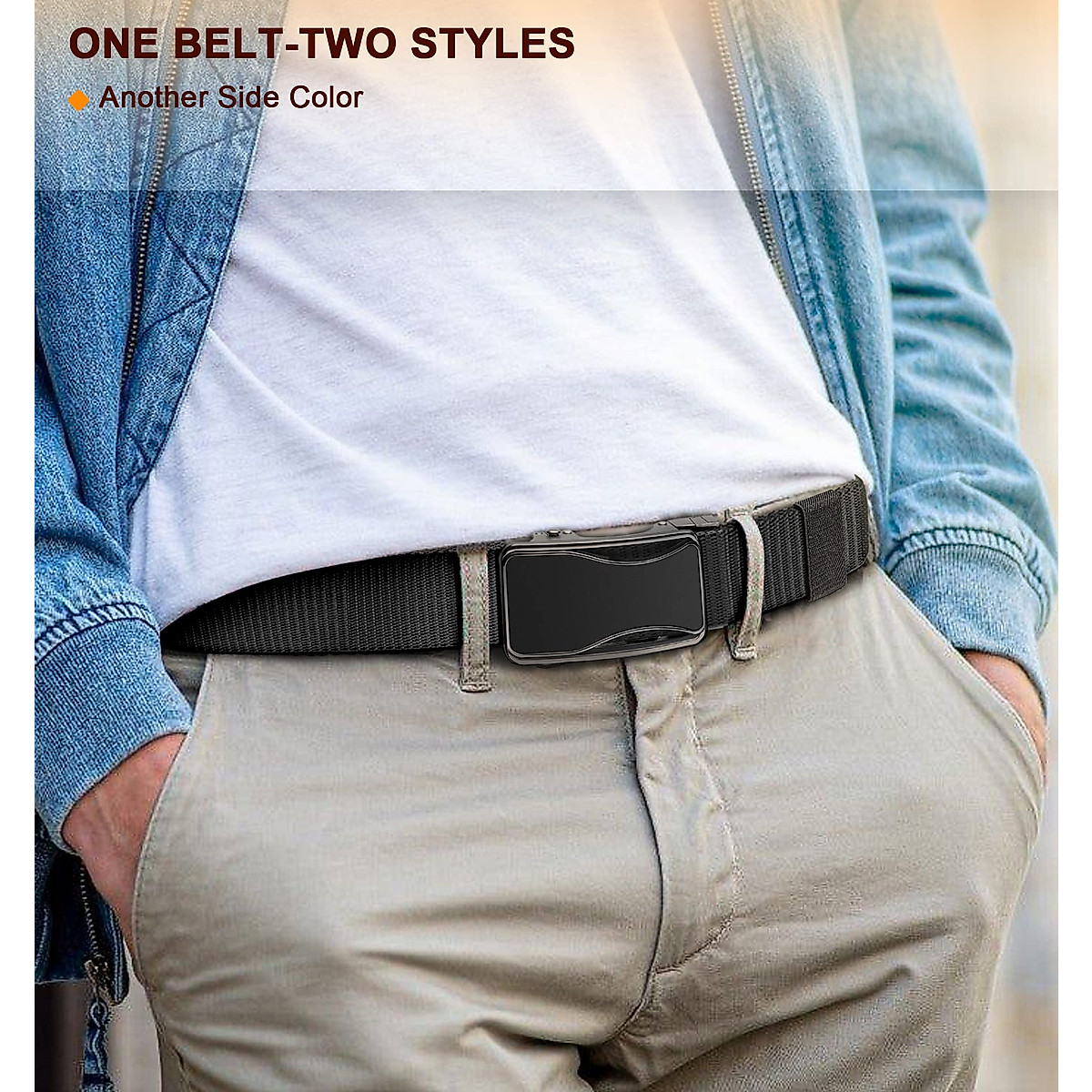 BULLIANT Mens Ratchet Belt Reversible,Web Nylon Casual Belt for Men Golf Hiking Pants Jeans 2 In 1