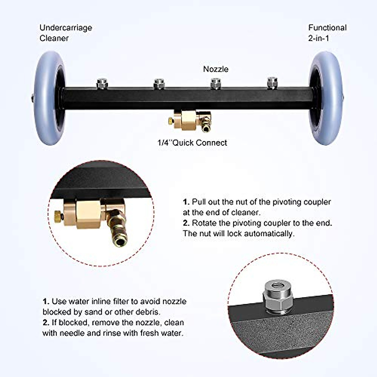 LOVHO Dual-Purpose Pressure Washer Undercarriage Cleaner 4000 PSI Under Carriage Power Washer, Under Car Wash Water Broom with 3 Extension Wands