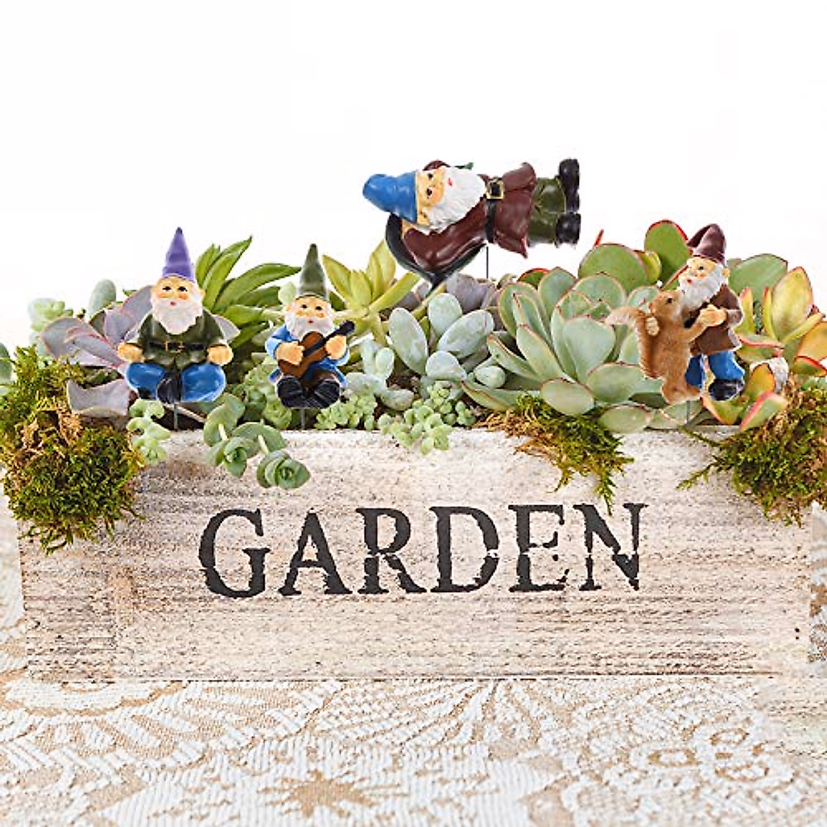 Haomian Set of 5 Miniature Garden Gnomes Mini Gnome Figures Waterproof Resin Ornament Miniature Fairy Garden Ornaments Outdoor Accessories Micro Landscape Decoration