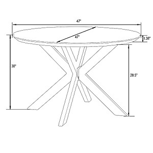 LeisureMod Ravenna 47" Round Wood Dining Table with Geometric Metal Base (Natural Wood)