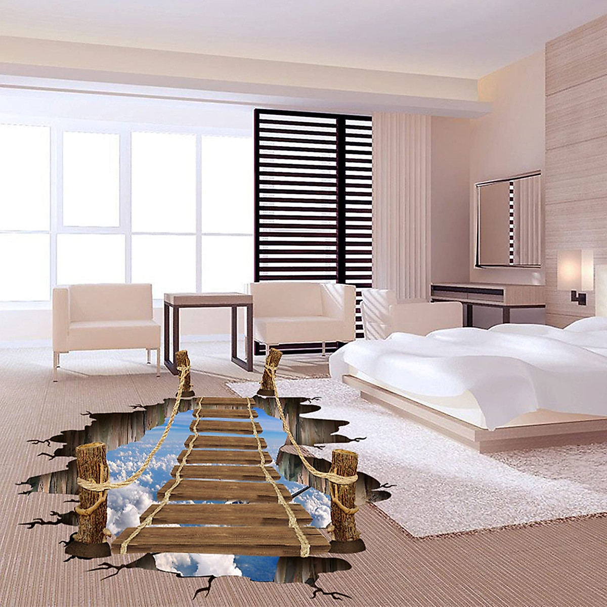 SuperDuo 3D Broken Wall Flame Bridge Home Room Floor Decor Volcano Rope Bridge Art Floor Decals Floor Flame & Lava Mountain Bridge Wallpaper Wall Stickers for Teen Kids Living Room Decor