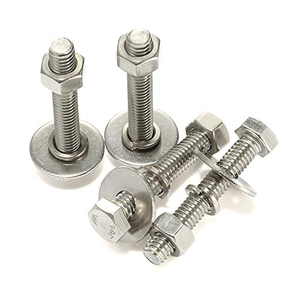 M10-1.5 x 60mm Hex Head Bolts, Hex Nuts, Extra-Large and Thick Flat & Lock Washers, Fully Threaded, 304 Stainless Steel, 4 Sets