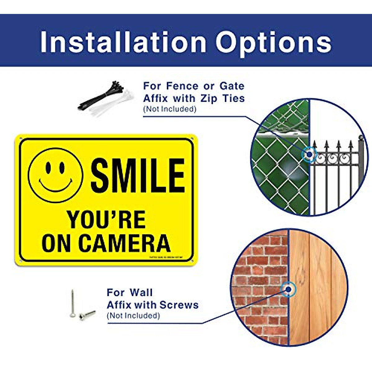 (4 Pack) Faittoo Smile You're On Camera Sign, 10x7 Reflective Rust Free .40 Aluminum, UV Protected, Weather Resistant, Durable Ink, Indoor & Outdoor Use for Home Business CCTV Security Camera