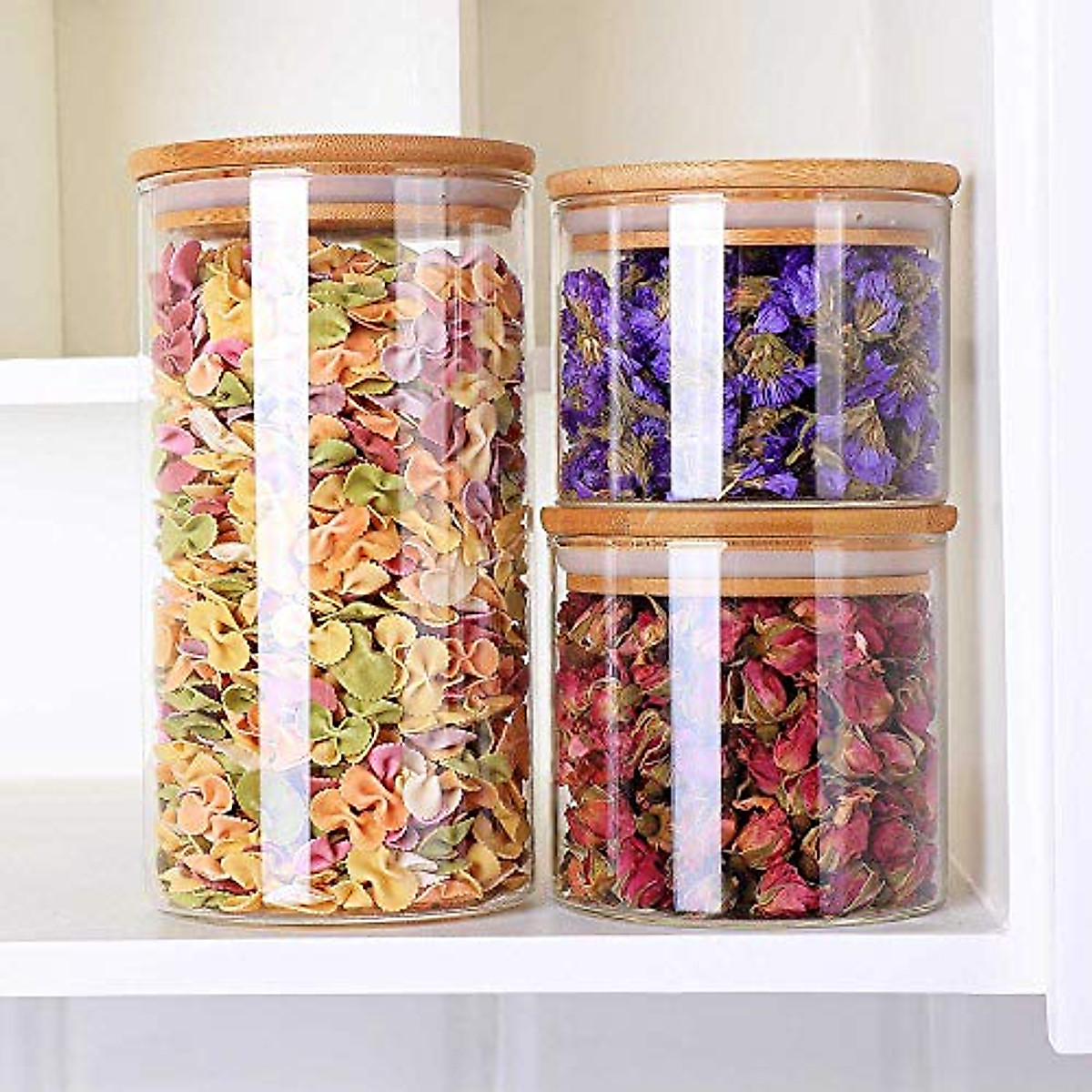 ComSaf Airtight Canisters for Bulk Food Storage Set of 3-17/22/43oz, BPA Free High Borosilicate Glass Cookies Jar with Bamboo Lid, Cylinder Cereal Container with Sealing